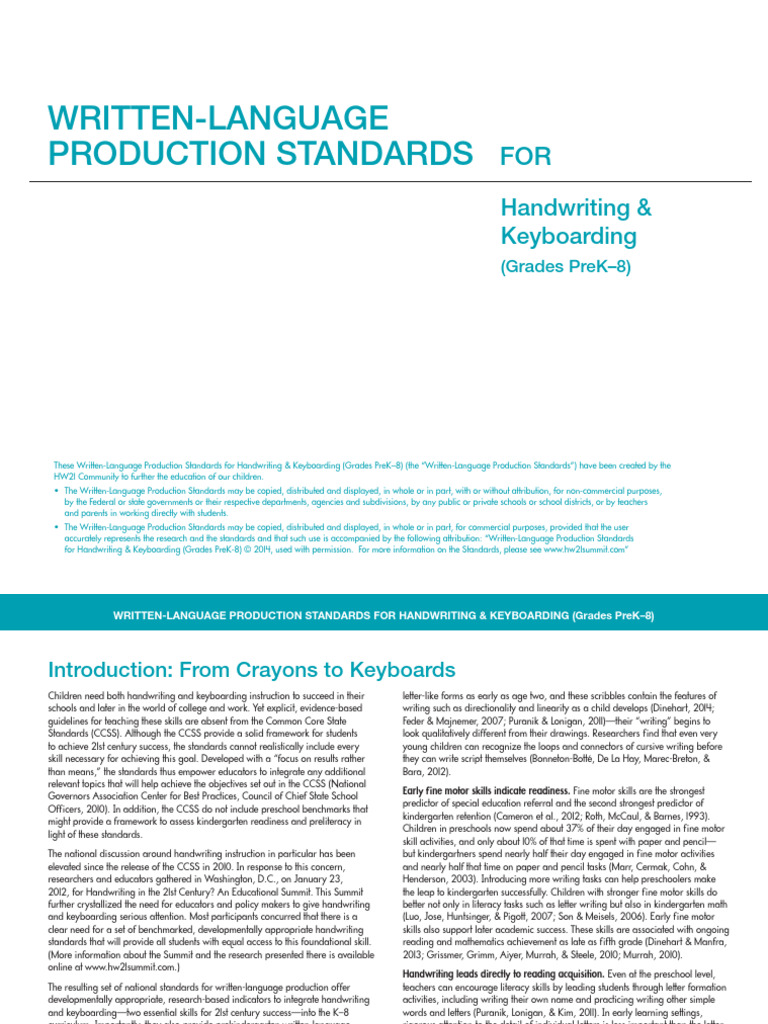 Written Language Production Standards For Handwriting & Keyboarding ...