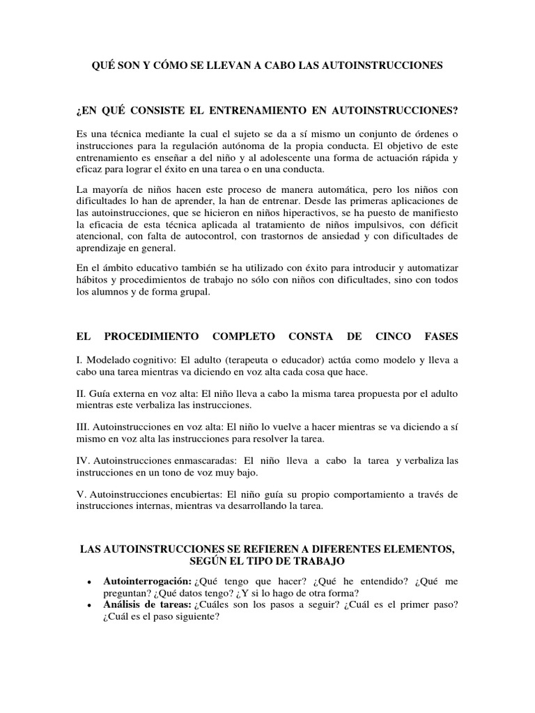 Qué Son y Cómo Se Llevan A Cabo Las Autoinstrucciones | PDF | Desorden ...