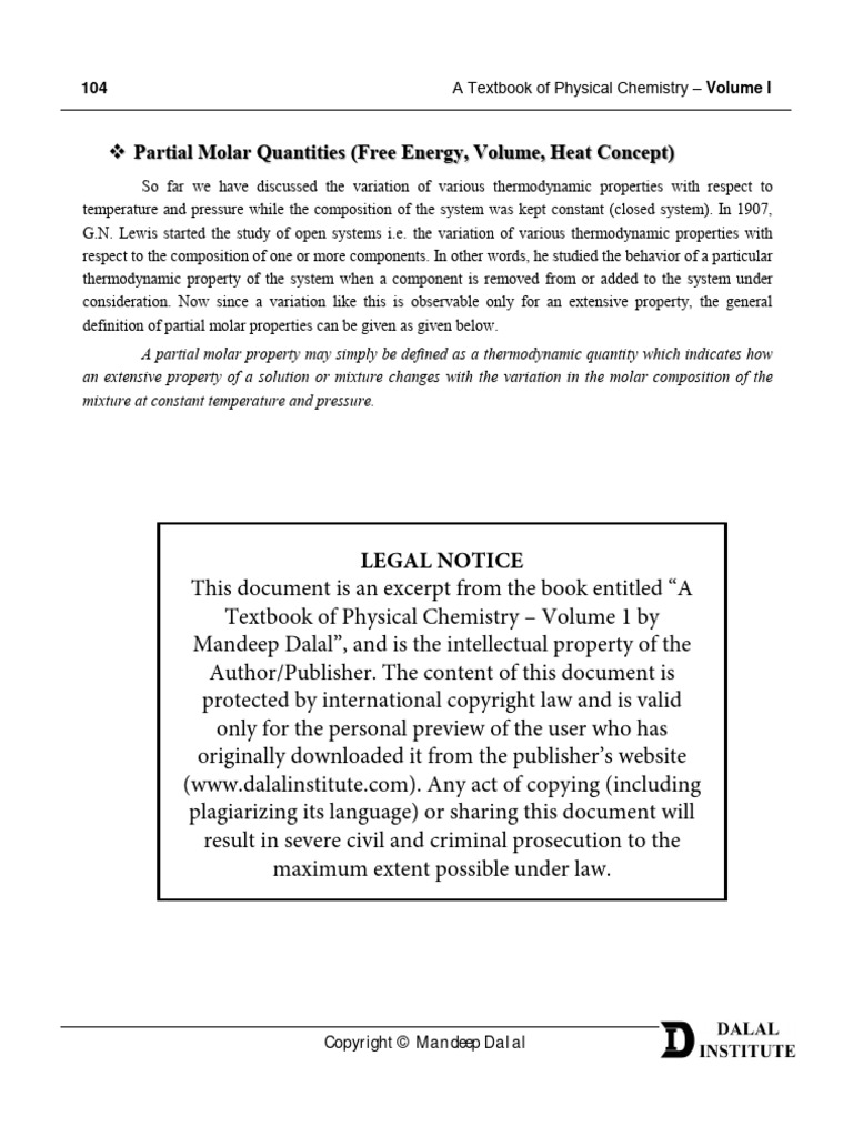 ATOPCV1 2 6 Partial Molar Quantities Free Energy Volume Heat Concept | PDF | Schrödinger ...