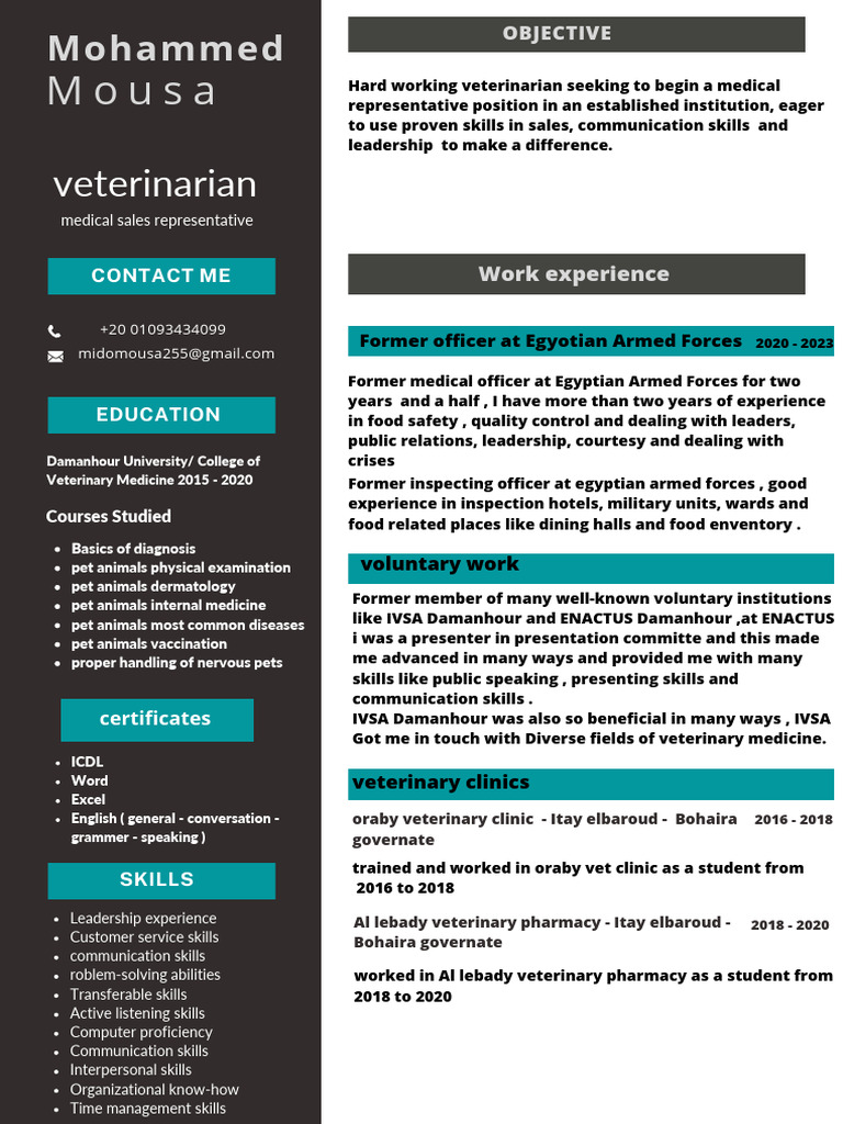 Professional CV Resume - Med Rep | PDF | Veterinary Medicine | Health ...