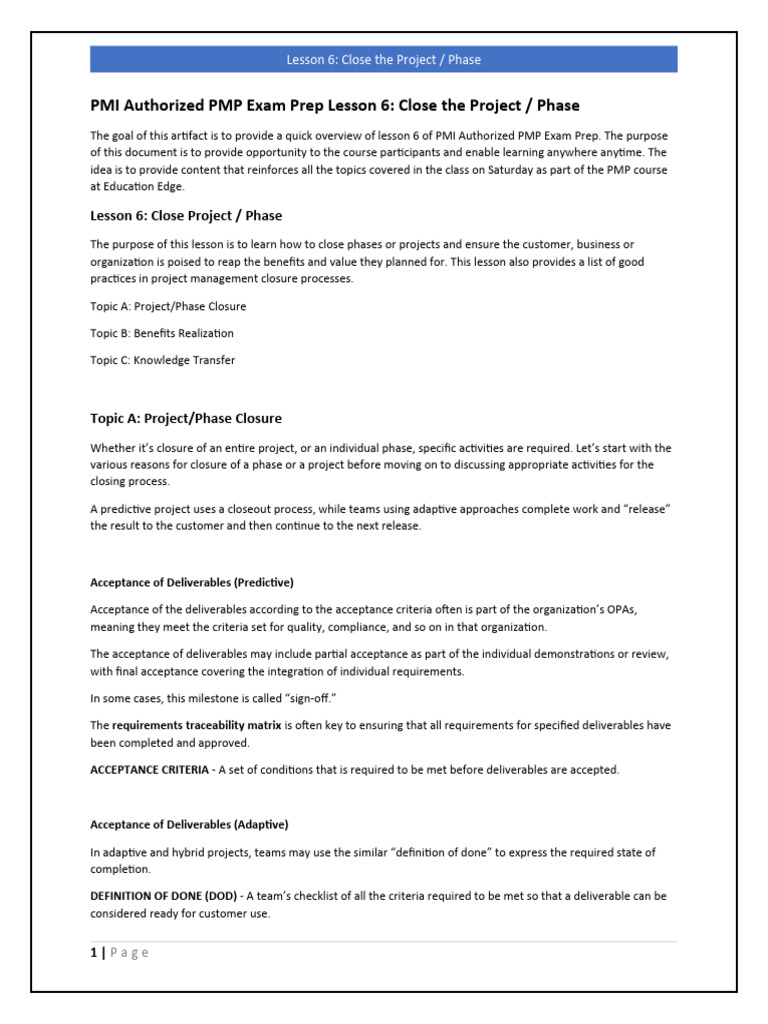 Lesson 6 Close Project Phase | PDF