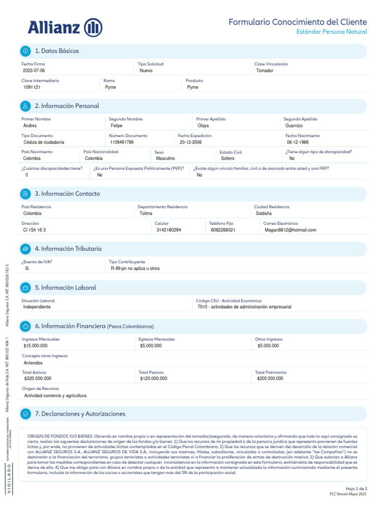 Formulario Cliente Allianz | PDF | Business