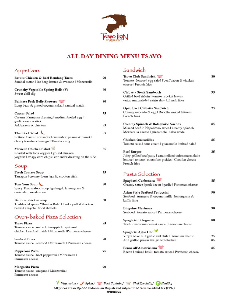 All Dinning Menu Tsavo 2022 Revisi | PDF