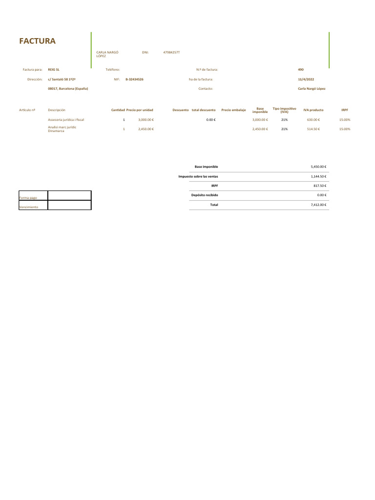 Factura IRPF | PDF | Factura | Economias