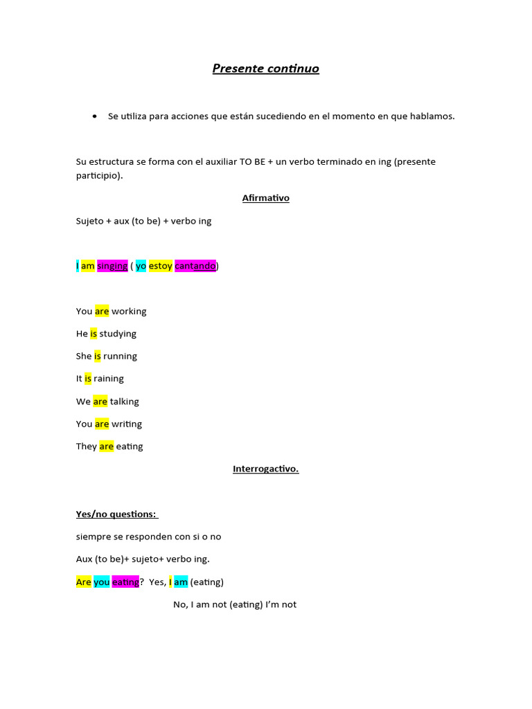 Presente Continuo | PDF