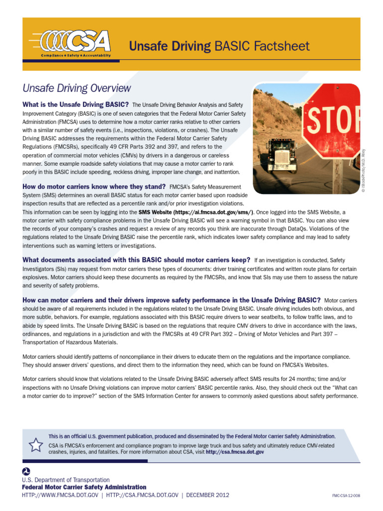 FMC CSA 12 008 BASICs UnsafeDriving | PDF