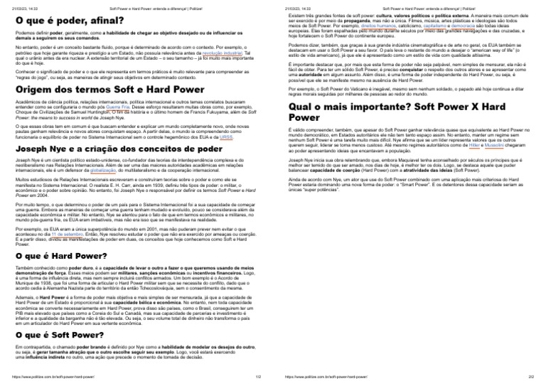Poder: Soft vs Hard Power | PDF | Soft Power | Os Estados Unidos