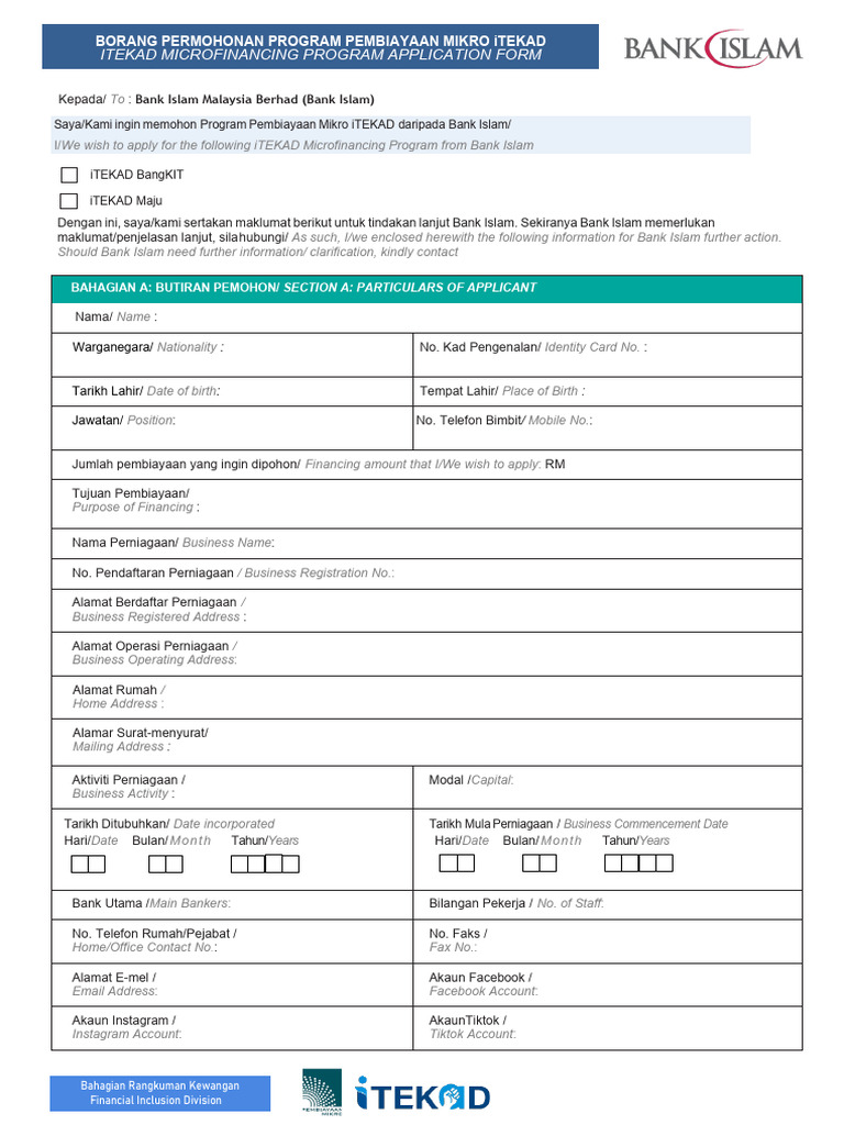 Attachment 3 - Application Form 2023 iTEKAD Maju & iTEKAD BangKIT | PDF