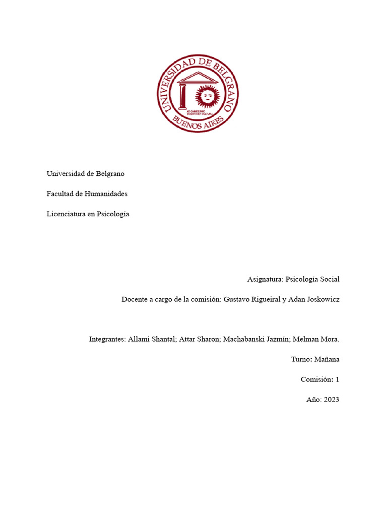 TP3 Psicología Social - Allami, Attar, Machabanski, Melman | PDF