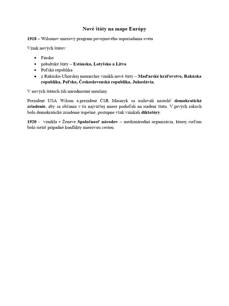 Nové Štáty Na Mape Európy - Poznámky-1 | PDF