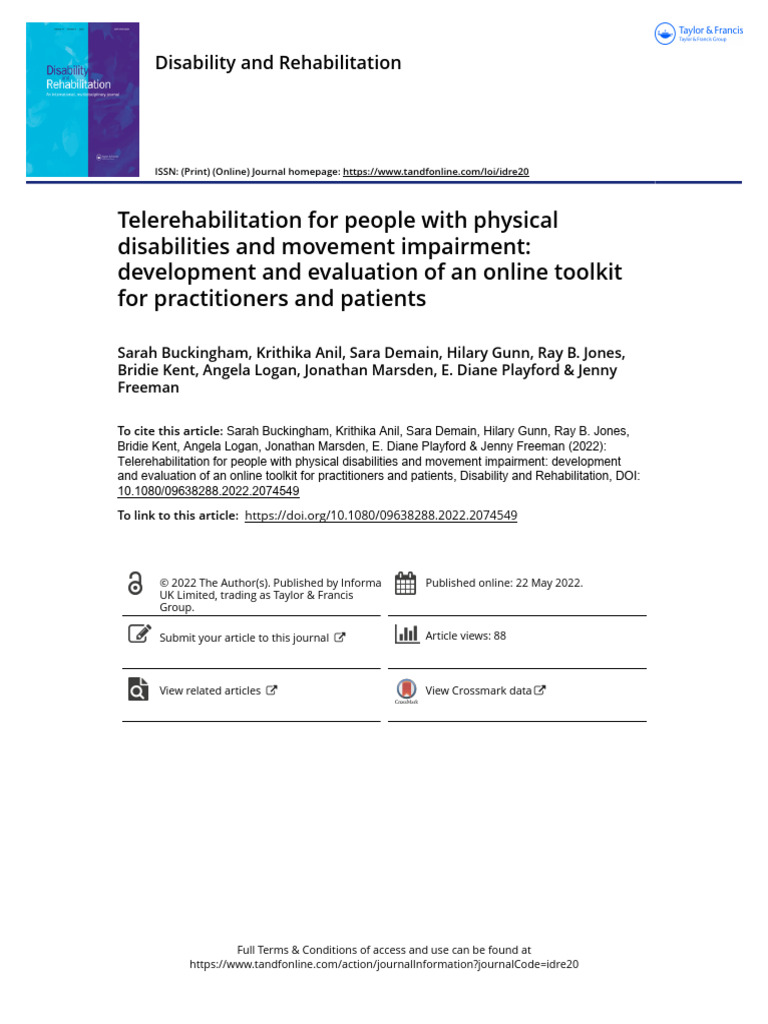 Telerehabilitation For People With Physical Disabilities and Movement Impairment Development and ...