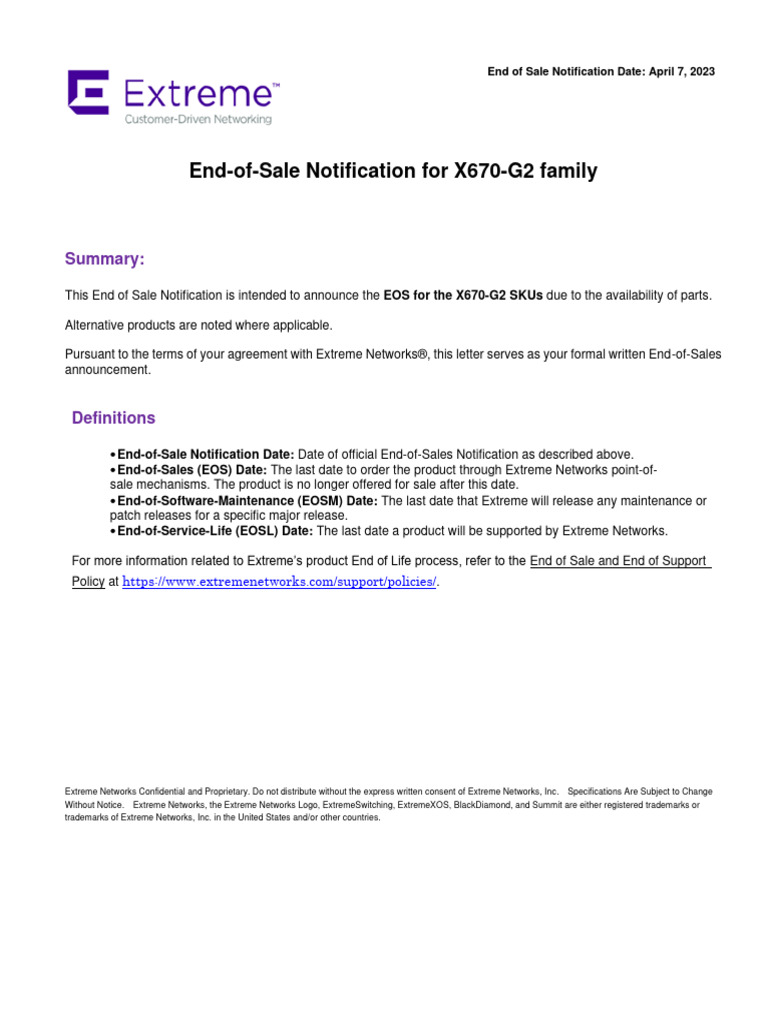 End of Sale Announcement - X670-G2 | PDF