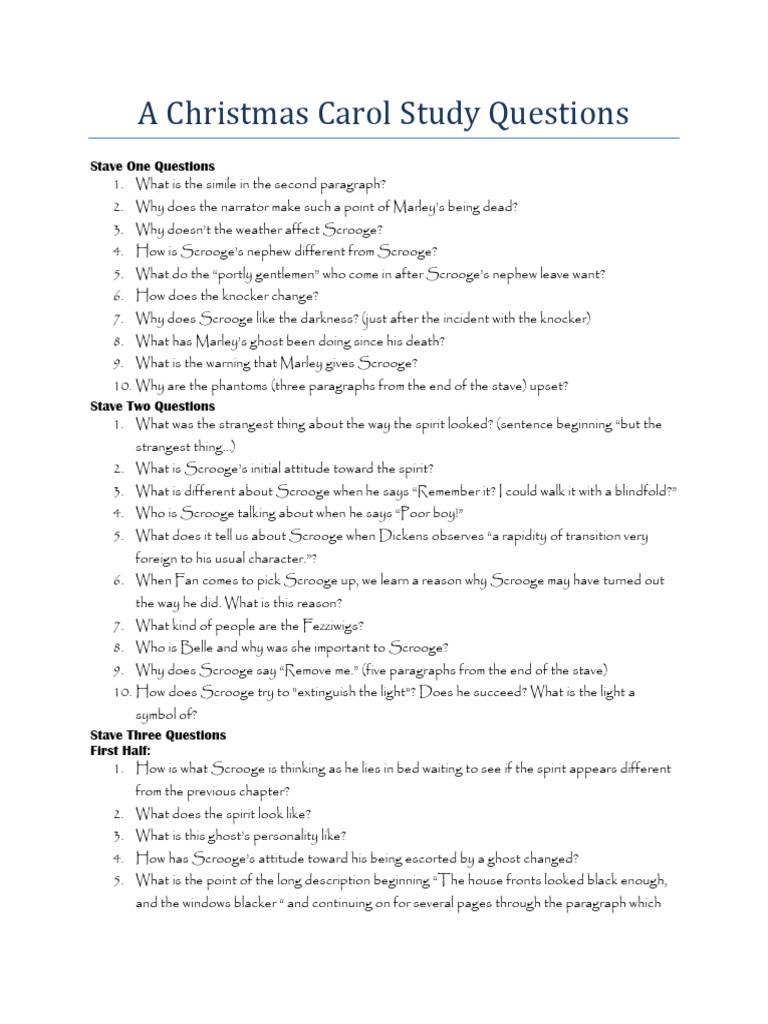 A Christmas Carol Study Questions | PDF | Ebenezer Scrooge | A ...