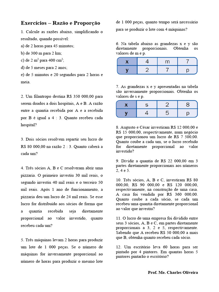 Exercícios - Razao e Proporção | PDF