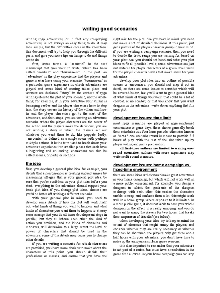 RPG Writing Good Scenarios | PDF | Plot (Narrative) | Email