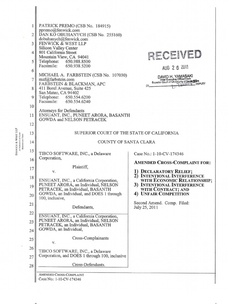 Amended Cross Complaint | Injunction | Employment