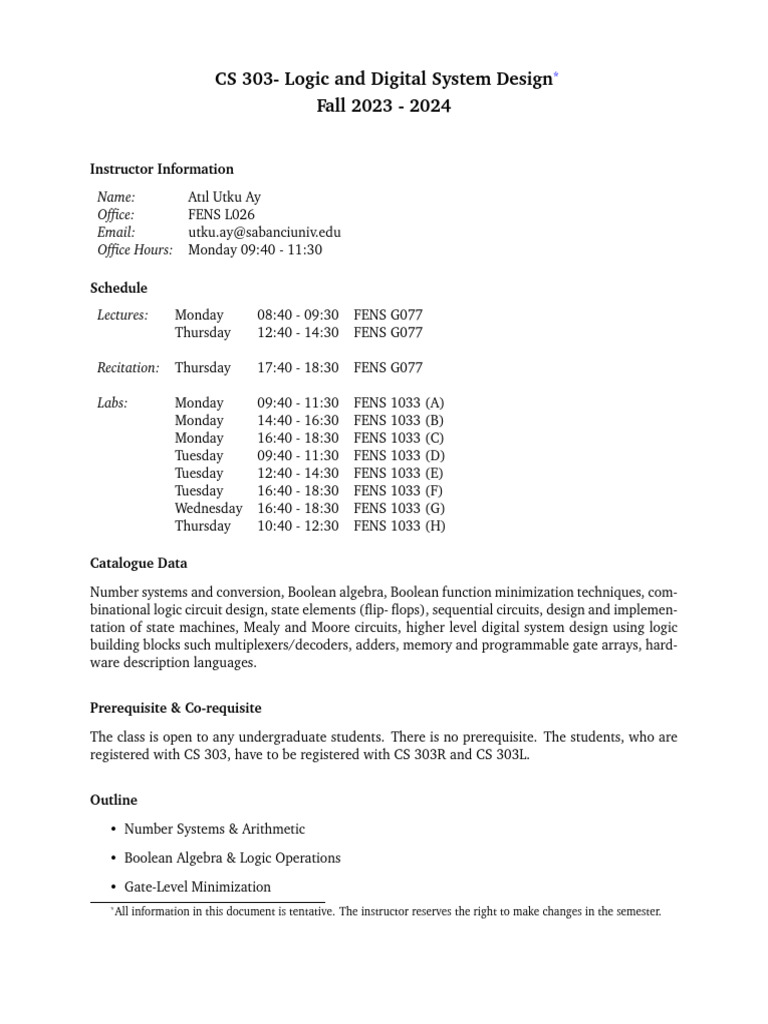 CS 303: Logic & Digital Design Syllabus | PDF