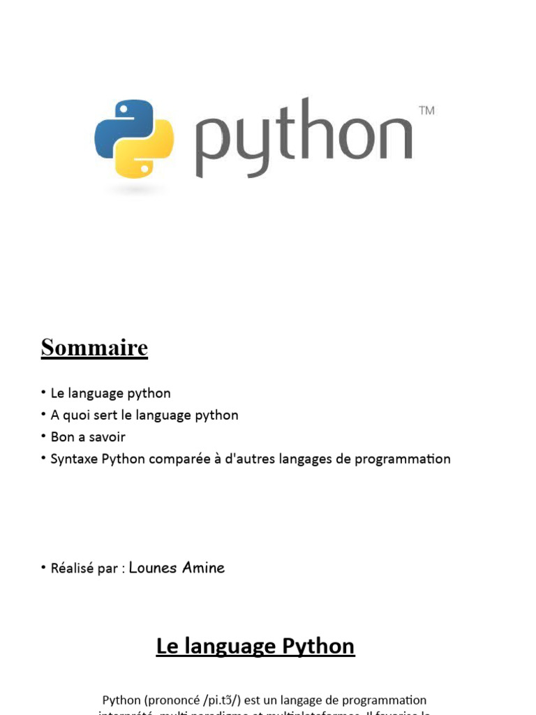 Présentation L.amine | PDF | Python (Langage de programmation) | Langage de programmation