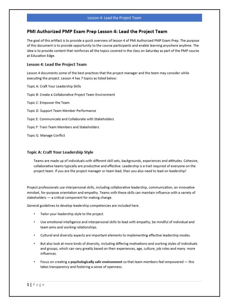Lesson 4 Leading The Project Team | PDF | Leadership | Decision Making