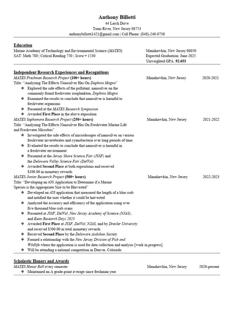 High School Student Research Achievements | PDF