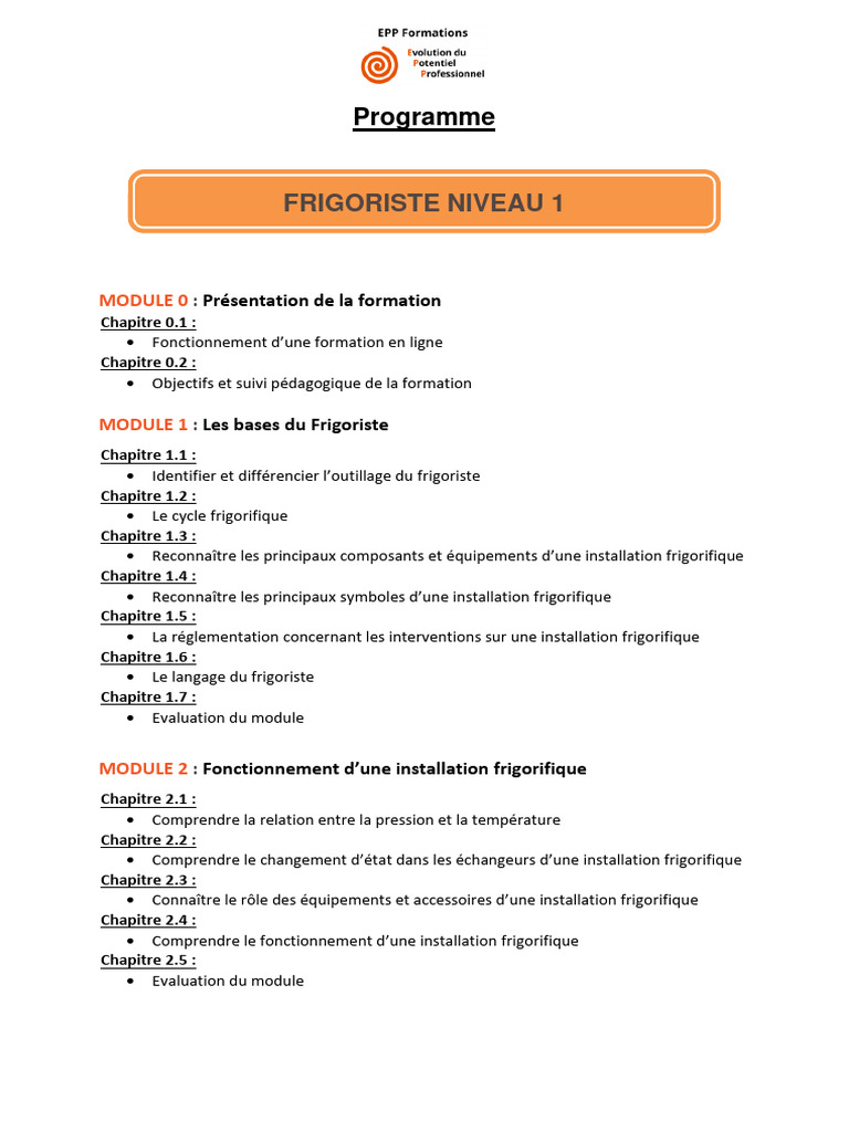 Formation Complète Frigoriste Niveau 1 | PDF | Accueil | Gaz