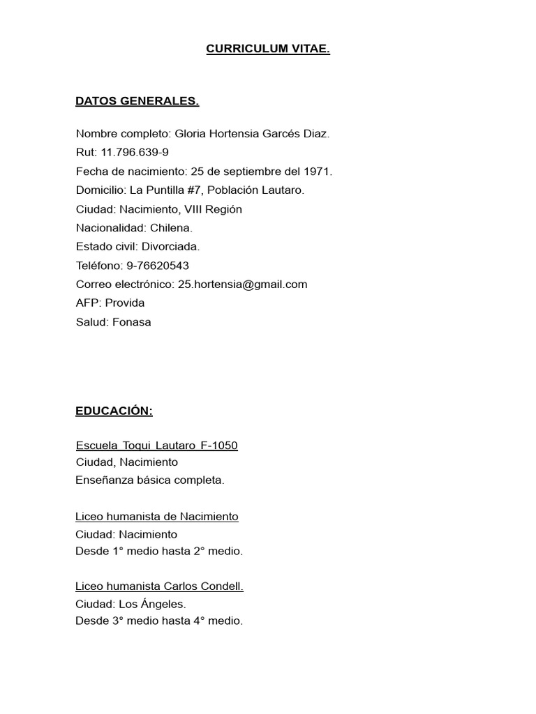 Curriculum Vitae - Gloria Garcés | PDF