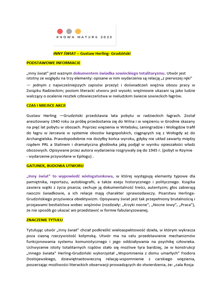 Inny Świat G. Herling-Grudziński | PDF