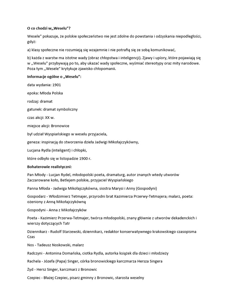 Wesele Sprawdzian | PDF