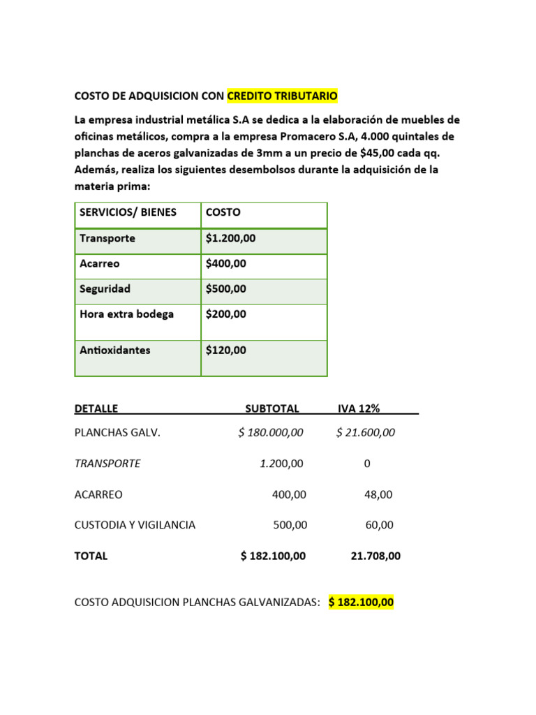 Costo de Adquisicion | PDF Costo de Adquisicion | PDF