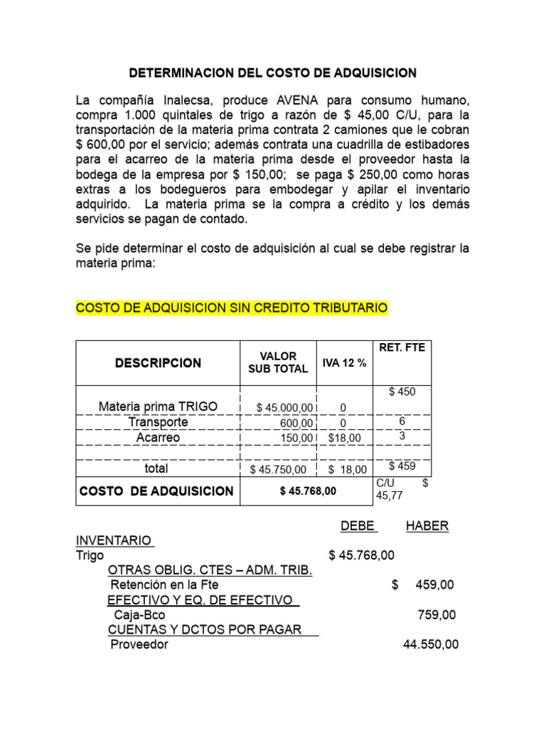 Determinacion Costo de Adquisicion | PDF Determinacion Costo de Adquisicion | PDF
