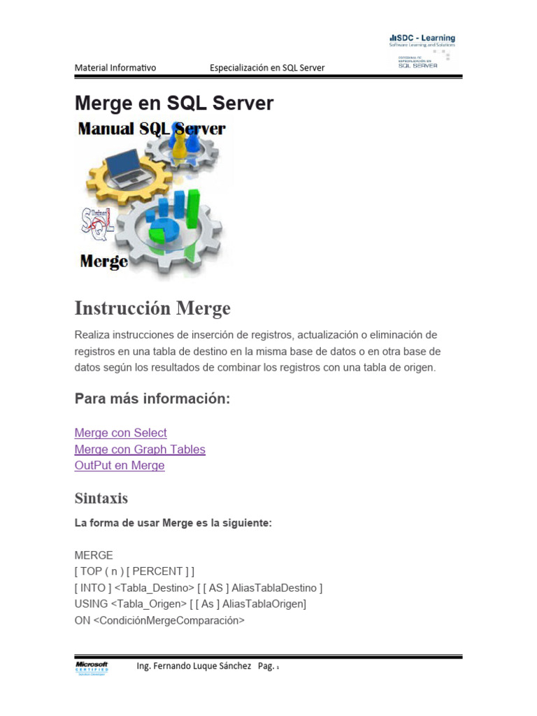 10.2 SQLServer - FernandoLuque - Material - Merge | PDF | SQL | Informática 10.2 SQLServer - FernandoLuque - Material - Merge | PDF | SQL | Informática