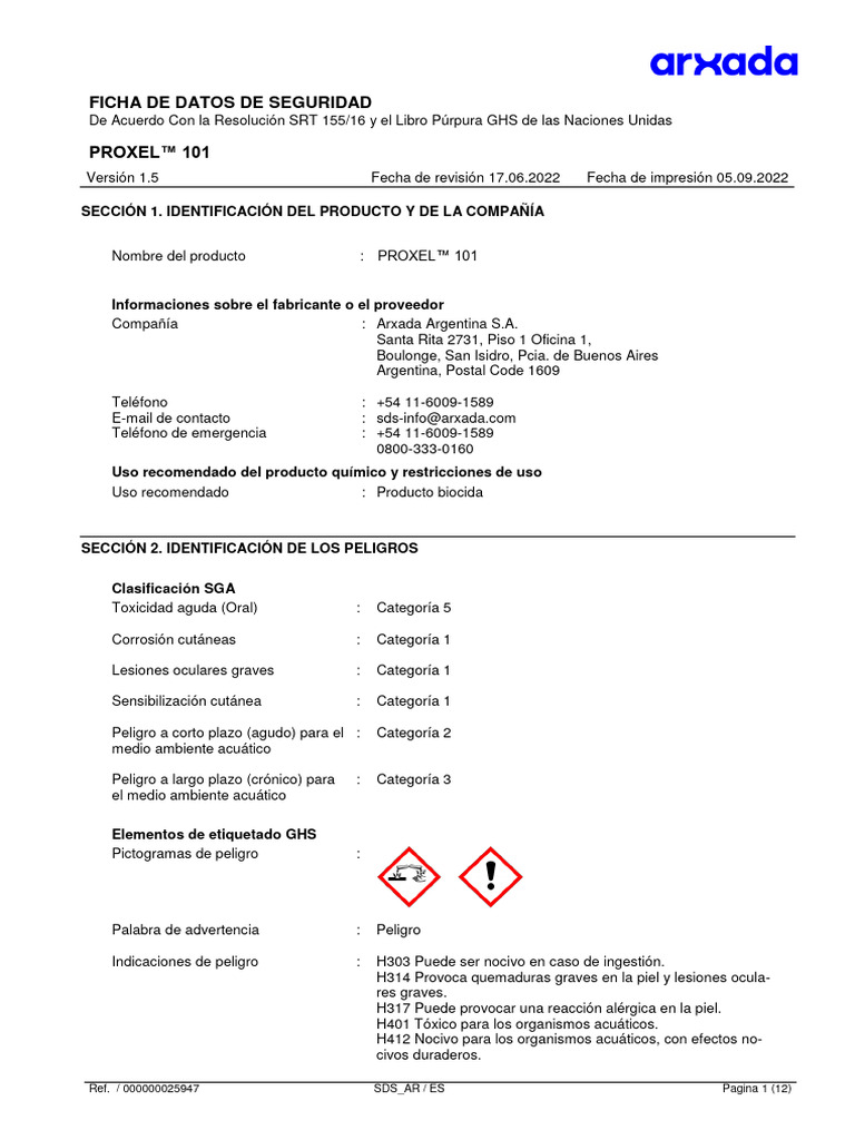 MSDS PROXEL 101_ES | PDF | Toxicología | Naturaleza