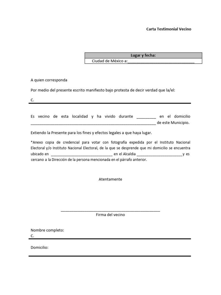 Carta Testimonial de Residencia | PDF
