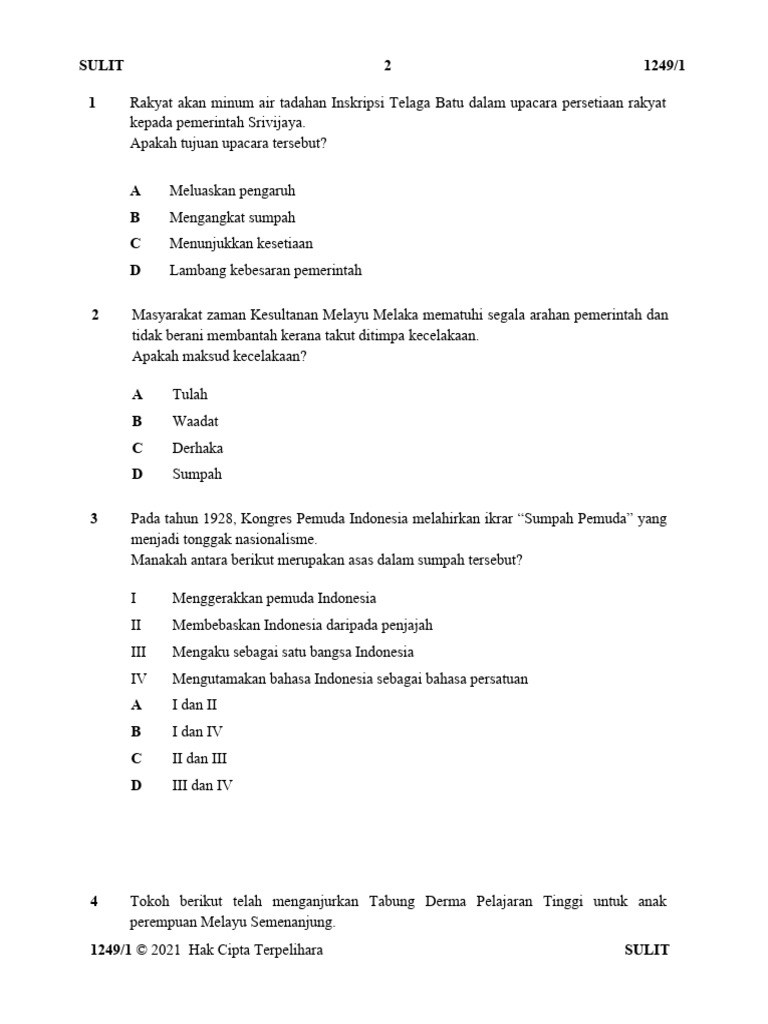 SEJARAH K1 SET 2 - Soalan | PDF