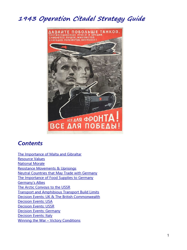1943 Operation Citadel Strategy Guide | PDF | Axis Powers | Allies Of ...