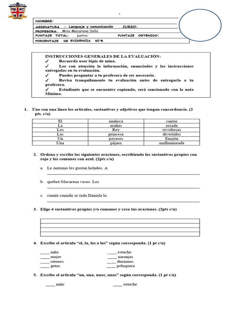 Evaluacion lenguaje tercero básico | PDF