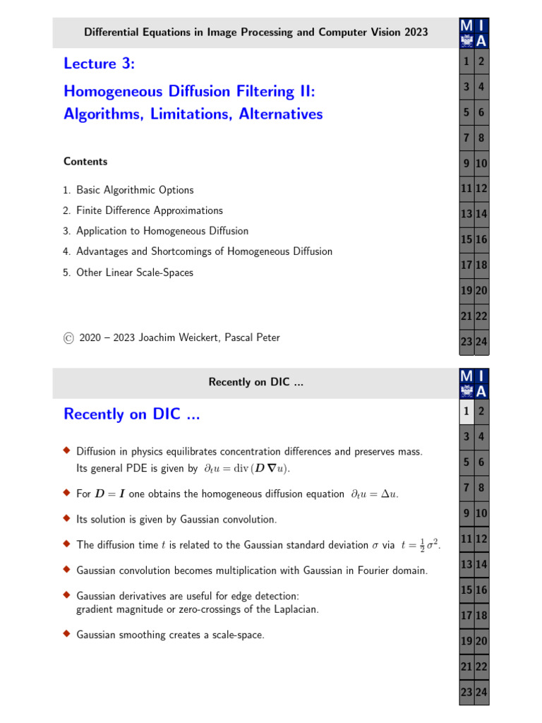 Script 03 Homogeneous Diffusion Filtering II Algorithms Limitations ...