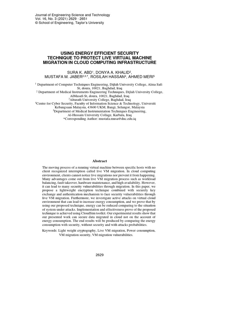 73-2022 Using Energy Efficient Security Technology To Protect The Migration of Live Virtual ...