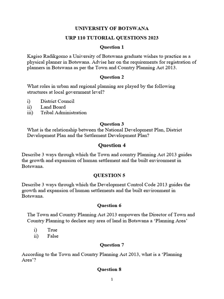URP 110 Tutorial Questions 2023 | PDF | Urban Planning | Geomatics