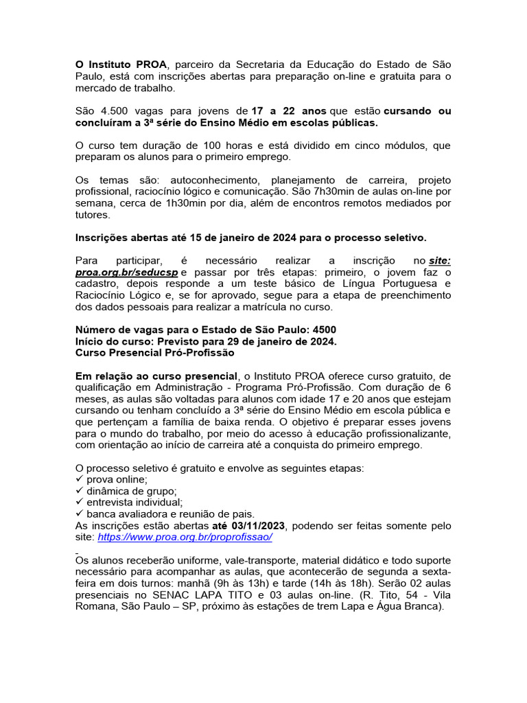 O Instituto PROA | PDF