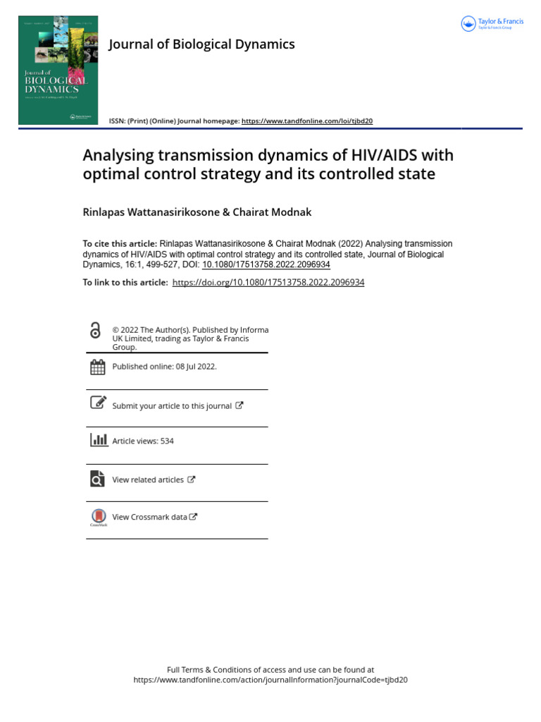 Analysing Transmission Dynamics of HIV AIDS With Optimal Control ...