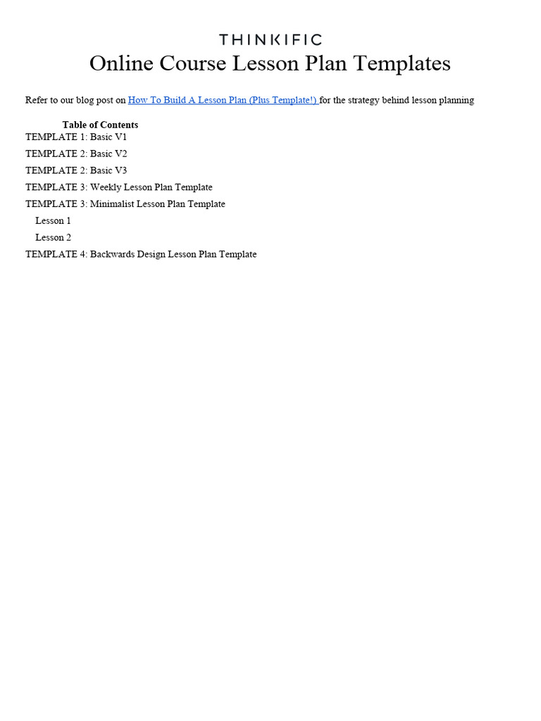 Online Course Lesson Plan Templates Word | PDF | Lesson Plan | Learning