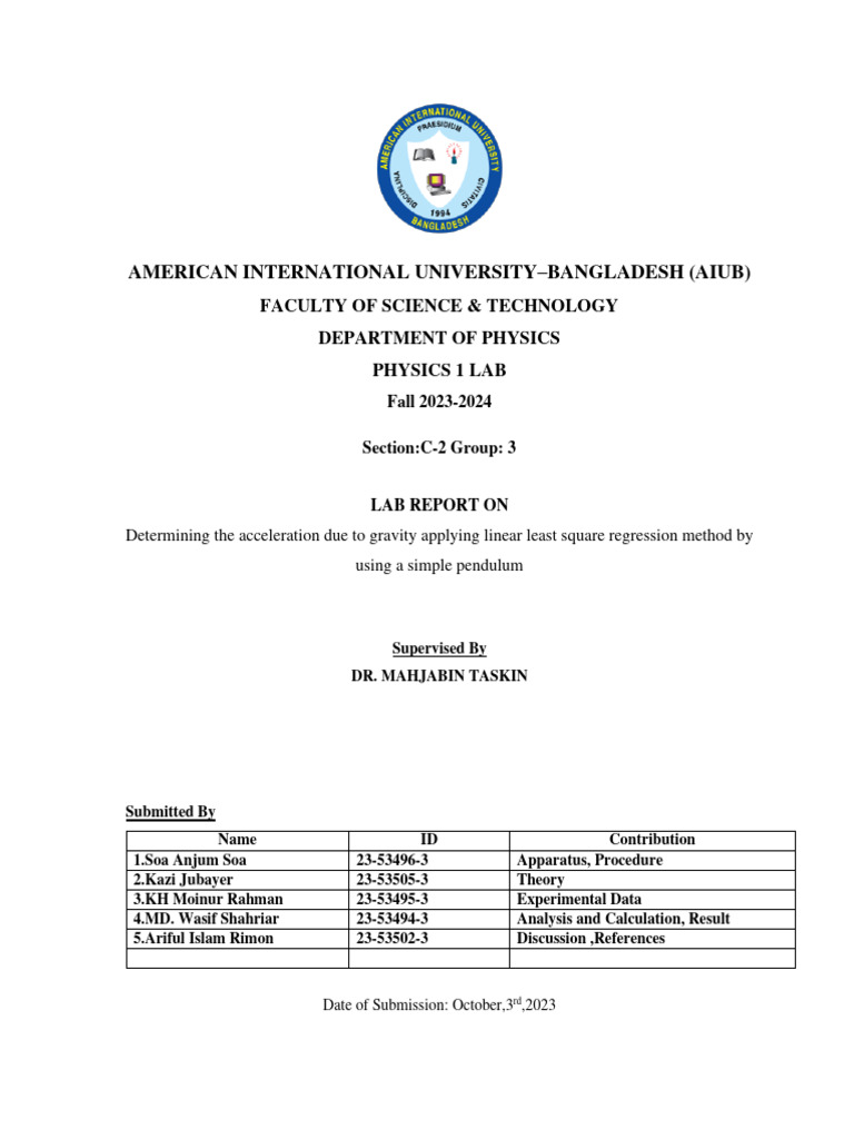 Physics Lab Ex-1 PDF | Download Free PDF | Linear Regression | Pendulum