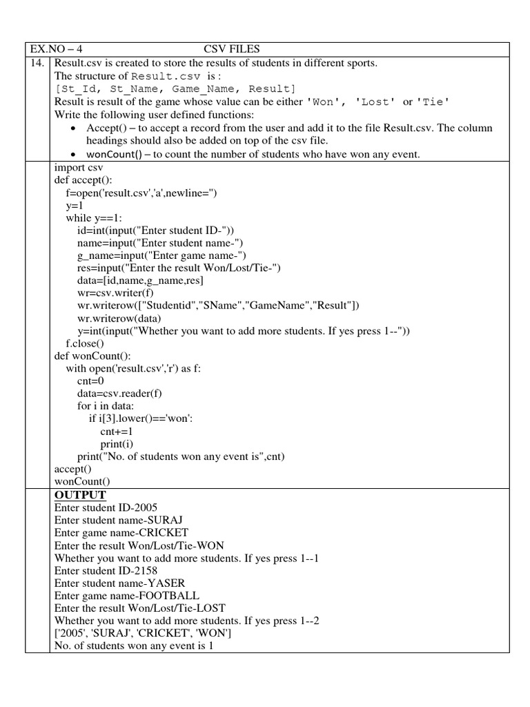 Xii Csc Practicals Ii Pdf Comma Separated Values Computer Programming