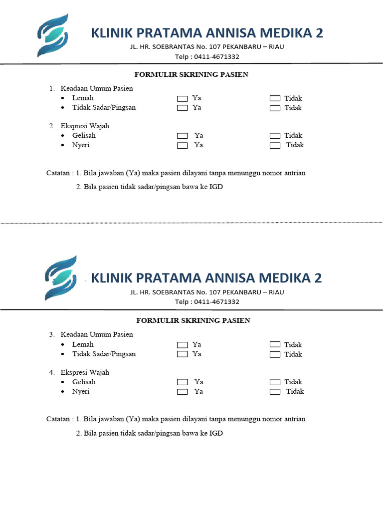 Format Skrining Pasien | PDF