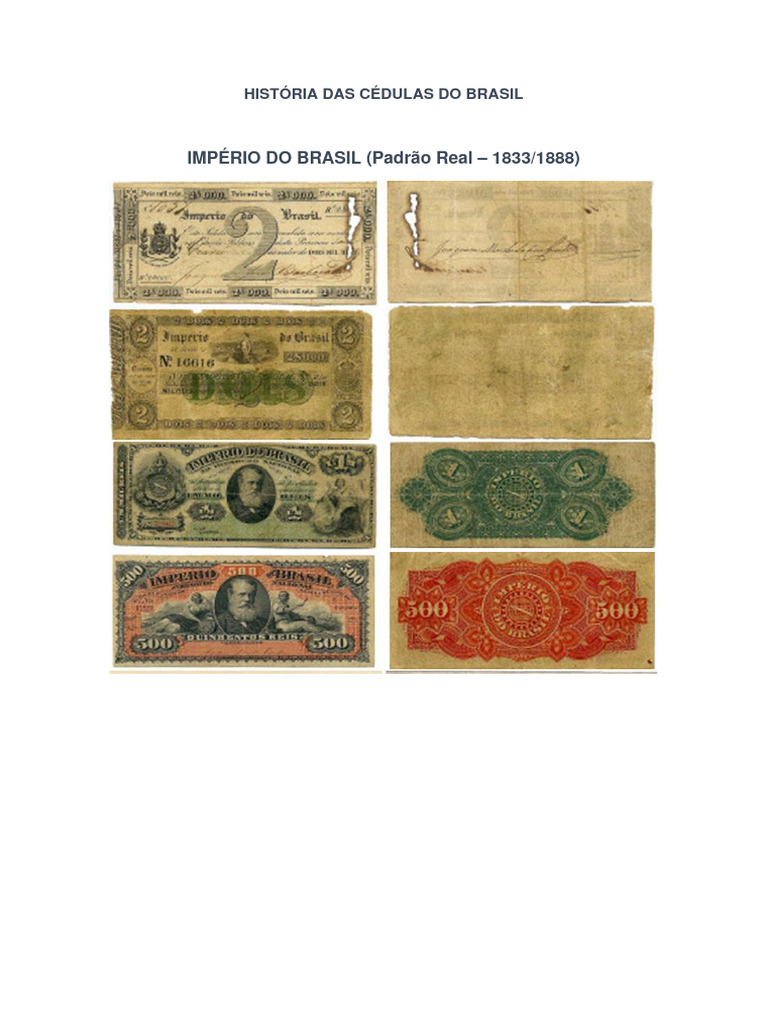 História Das Cédulas Do Brasil | PDF | Mercado de câmbio | Brasil