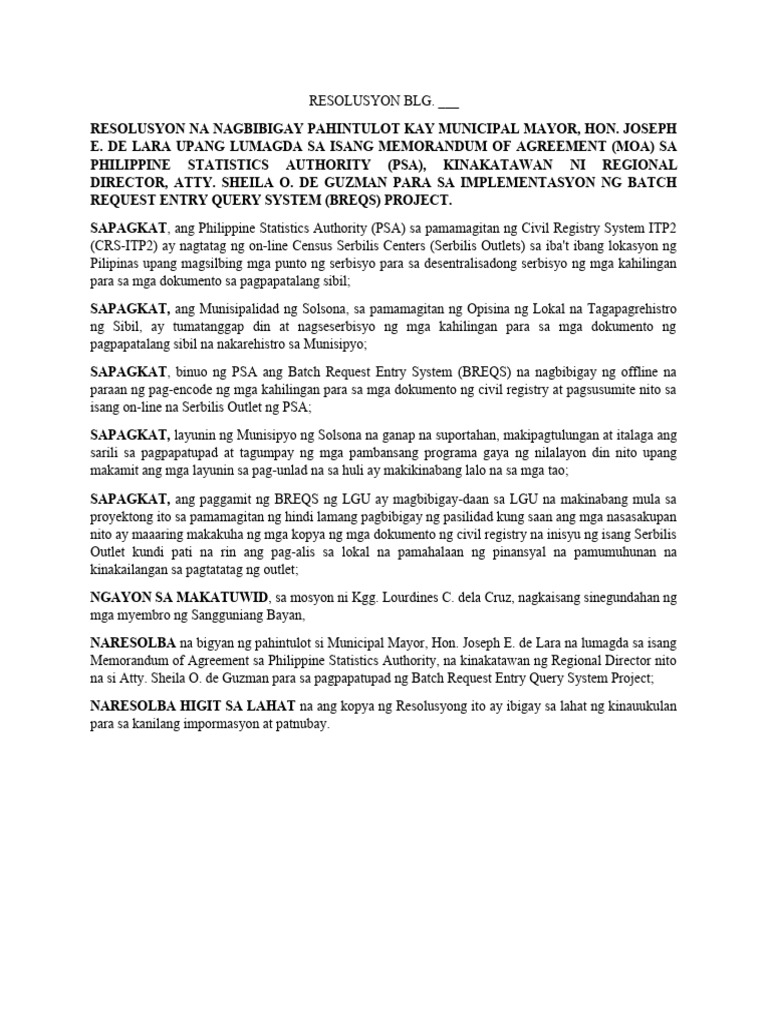 Resolusyon BLG | PDF