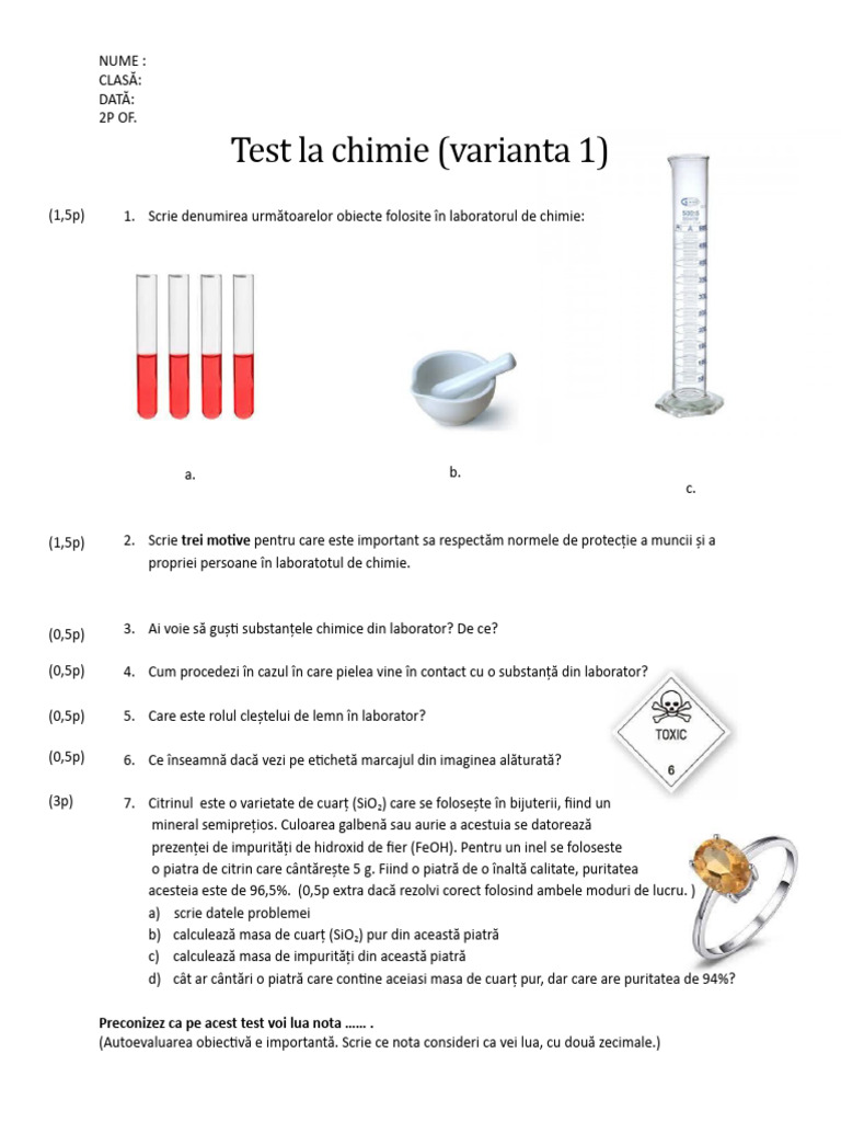 Test Chimie Clasa A 7-A | PDF