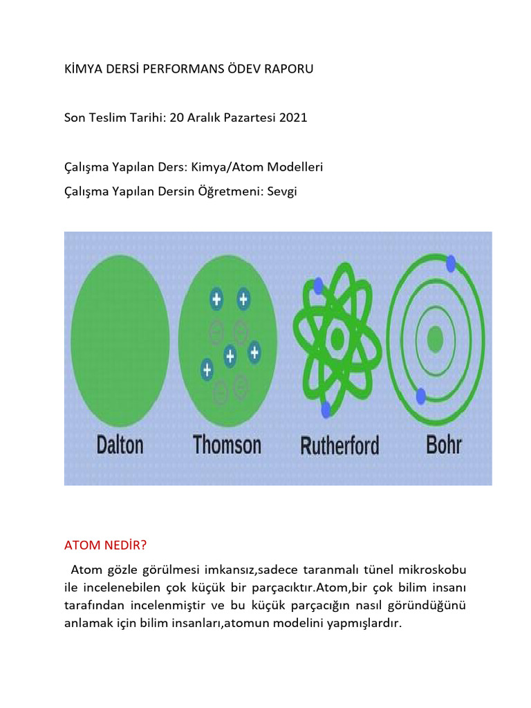 atom modeli performans ödevi | PDF