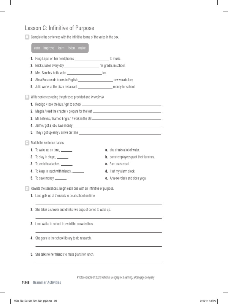 Infinitive of Purpose Activities | PDF | Language Mechanics ...